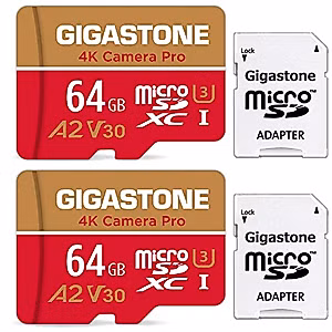 Gigastone 64GB 2-Pack Micro SD Card, 4K Camera Pro for GoPro, Security Camera, Wyze, DJI, R/W up to 95/35MB/s MicroSDXC Memory Card UHS-I U3 A2 V30