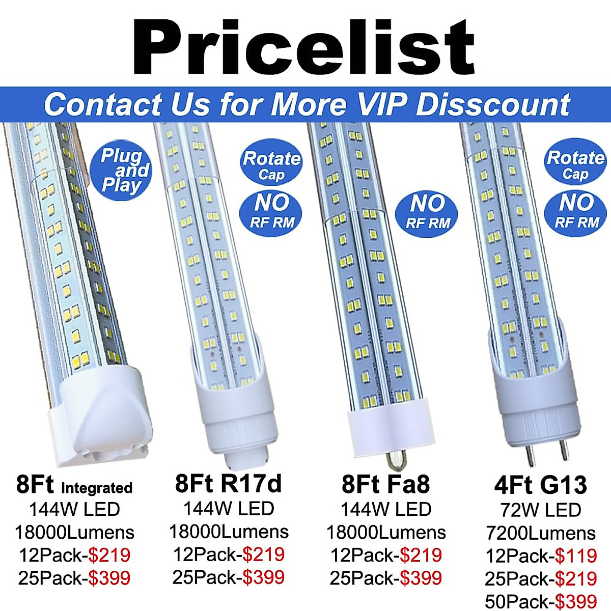 8Ft Led Shop Lights,8 Feet 8' V Shape Integrated LED Tube Light,144W 18000lm Fluorescent Clear Cover Linkable Surface Mount Lamp,Replace T8 T10 T12 Fluorescent Light Cooler Door Freezer Fixture