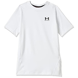 Under Armour Boys HeatGear Armour Short-Sleeve T-Shirt , White (100)/Black , Medium