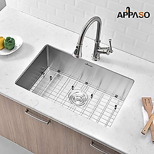 APPASO 28-Inch Single Bowl Kitchen Sink Undermount, 16-Gauge Stainless Steel 10-Inch Deep Commercial Handmade Kitchen Sink, Undermount Kitchen Sink 28 inch, HS2818
