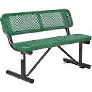 Global Industrial 48" L Outdoor Steel Bench with Backrest, Perforated Metal, Green