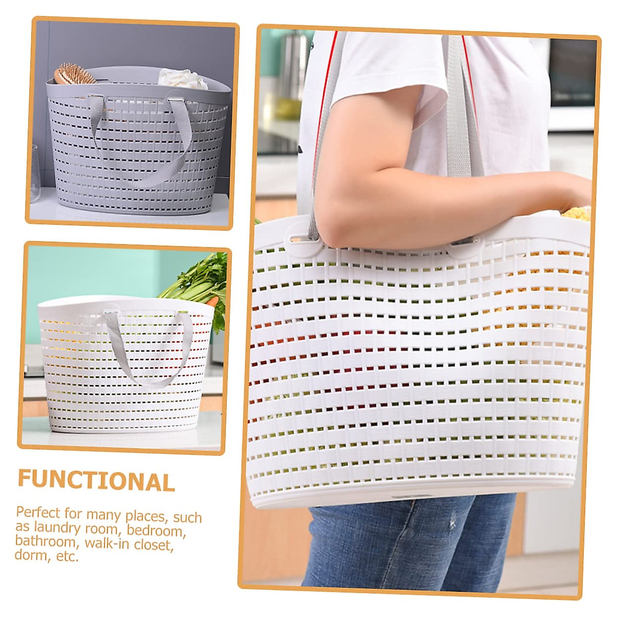 2pcs Plastic Laundry Basket Shopping Tote Bag Plastic Hanger Chicken Egg Basket Picnic Basket Bath Basket Laundry Basket Plastic Clothes Holder Sundries Organizer Hollow-out Basket