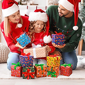 Cholemy 36 Pieces Christmas Gift Boxes with Lids Small Squared Boxes with Ribbon Xmas 4x4x4 Boxes Holiday Bow Box Gift Wrap Boxes for Christmas Party Favor Present Packaging, 12 Designs