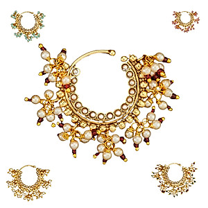 LoveNspire Antique Pressing Loop Nose Ring with Gold Plating Clip on Marathi Nath Nosepin Jewelry for Women Bollywood Style Indian Snap on Nose Ring Jewelry Gift Non-piercing Nosepin