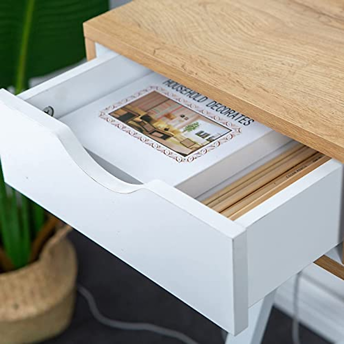 soges Computer Desk with 2 Drawer,47 inch White Home Dressing Table,Home Office Desk, Writing Workstation,Laptop Table,White Oak