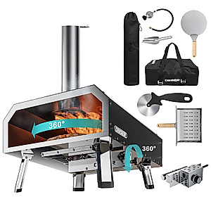 ABORON Pizza Oven Outdoor,16" Multi-Fuel Rotatable Pizza Ovens,Portable Wood Fired and Gas Pizza Oven,Stainless Steel 3-Layer Oven,Pizza Maker with Built-in Thermometer,Pizza Cutter & Carry Bag