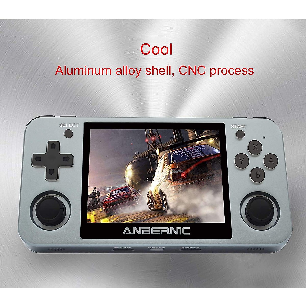 hemistin RG350m Handheld Game Console with 16G Memory, 3.5 Inch IPS Screen 2500MAH Battery Preload 5000 Games Opendingux System Gifts (Chinese and English Version) (Titanium + 32G TF Card)