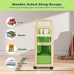 Jomifin Rolling Bookshelf with Toys Storage Bins, Kids Sling Book Shelf with Wheels Large Capacity for Kids Bedroom Playroom - Double Sided