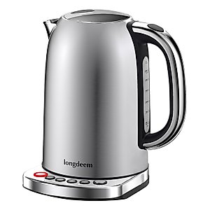 Longdeem Temp Control Electric Tea Kettle, 1.7L Stainless Steel Water Boiler & Heater, Fast Boiling 1500 Watts, Cordless Kettle with Auto-Shutoff, Boil-Dry Protection, LED Light, Silver
