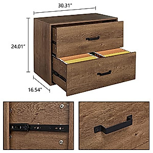 SYING88 Office Lateral File Cabinets, 2 Drawer Wood Lateral File Cabinet with Anti-tilt Mechanism, Storage Filing Cabinet for Home Office (Brown)