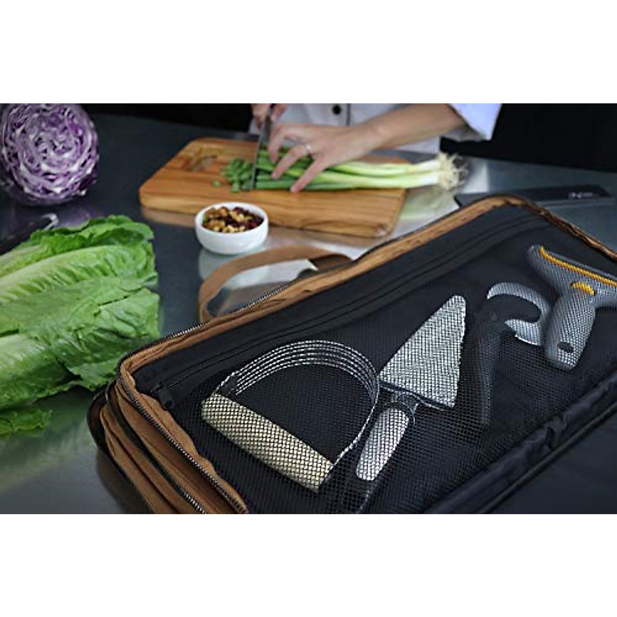 Waxed Canvas Chef Knife Bag Holds 19 Knives PLUS Knife Steel Meat Cleaver and Large Storage Compartments! Our Most Durable Professional Line Knife Carrier Includes Custom Padlock! (Bag Only) (Khaki)