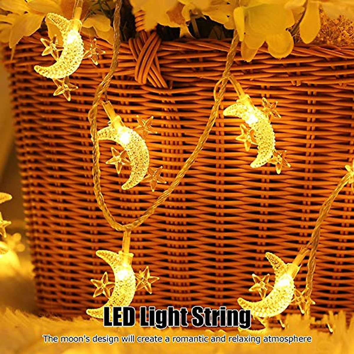 Diydeg Lamp String, 3Pcs 10LED Light String, Simple and Convenient Romantic and Relaxing Moon Star Pendant for Home Decoration, Garden Lighting Indoor and Outdoor