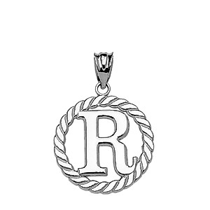 High Polish 925 Sterling Silver Roped Circle R Initial Charm Pendant