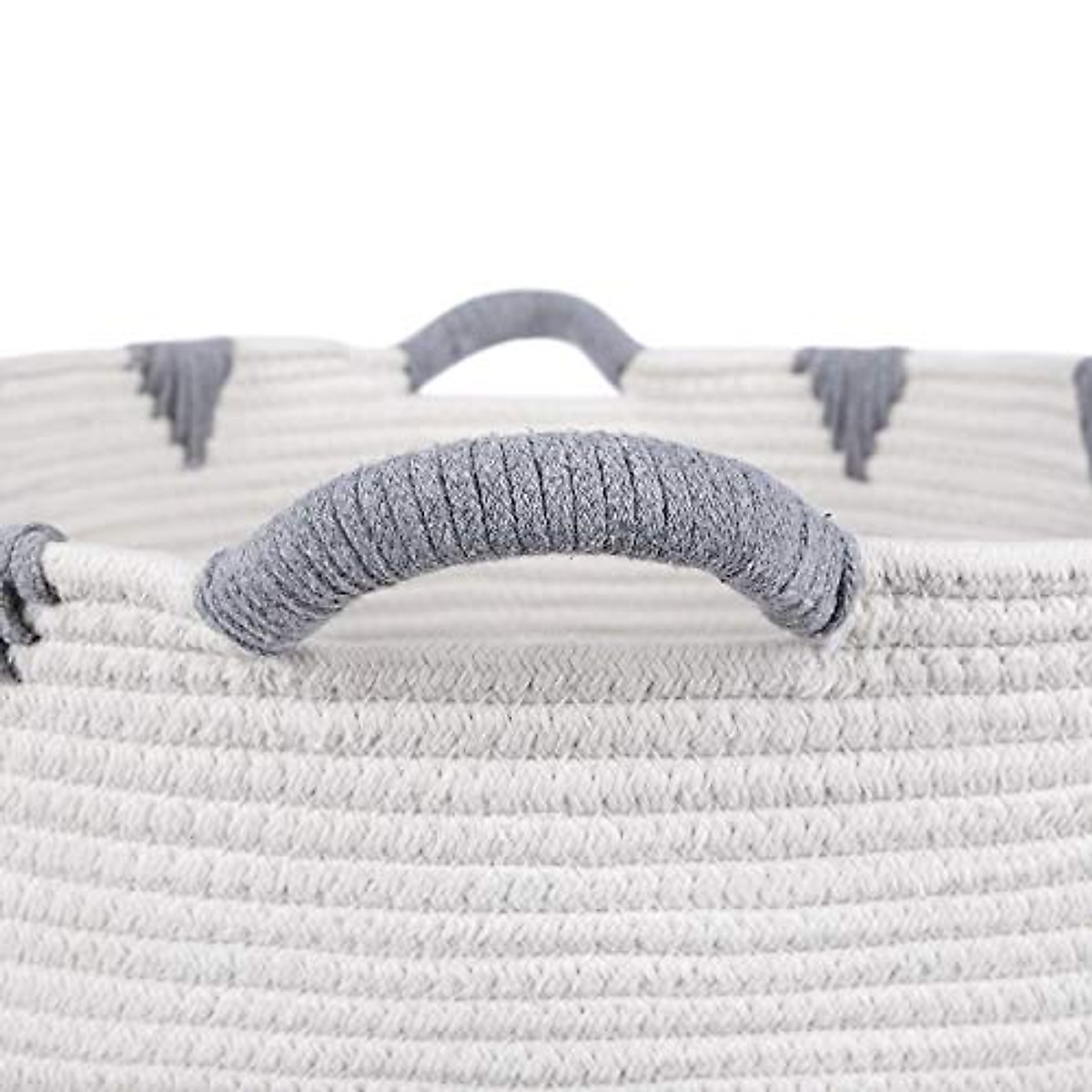 Large Storage Woven Basket, Decorative Basket for Toys, Blankets,Laundry, Towel, Magazine, Baby Nursery Basket by Braided Crown (Beige-Gray)