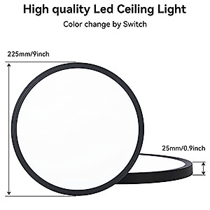 4Pack 9 Inch 2880LM LED Flush Mount Ceiling Light,24W 3Color Changeable (3000K/4000K/6000K),120V Slim Surface Mount Ceiling Light Black Ceiling Fixture for Kitchen Bedroom Living Room