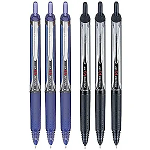 Pilot Precise V5 RT Retractable Rolling Ball Pens, Extra Fine Point, 3 Black & 3 Blue, (6 Pens)