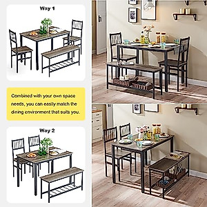 HUAYICUN Small Kitchen Table and Chairs for 4, Dining Room Table and 2 Chair 1 Bench, Table and Chairs Set of 4 for Small Space, Apartment- Durability- Easy to Clean and Maintain