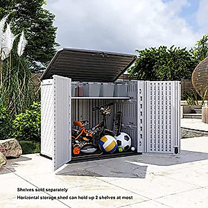 KINYING Outdoor Storage Shed - Horizontal Storage Box Waterproof for Garden, Patios, Backyards, Multi-Opening Door for Easy Storage of Bike, Garbage Cans, Tools, Lawn Mower, Off-White, 26 Cubic Feet