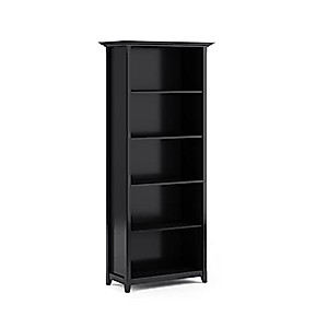 SIMPLIHOME Amherst SOLID WOOD 70 inch x 30 inch Transitional 5 Shelf Bookcase in Black with 5 Shelves, for the Living Room, Study and Office
