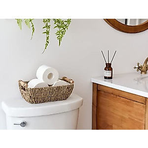 StorageWorks Small Wicker Baskets, Handwoven Baskets for Storage, Seagrass Rattan Baskets with Wooden Handles, 2-Pack