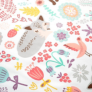 Lush Decor Pixie Fox Reversible Comforter Set, 5 Piece Set, Twin XL, Pink & Gray - Kids Bedding with Sheet Set - Comforter Set for Girls - Toddler Bedding - Floral & Hearts - Woodland Bedroom Decor