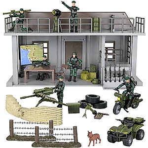 Click N' Play Army Action Figure and Military Playset with Multi Level Command Center, Includes 51 Accessories- 6 Solider Action Figures with Gear, Guns, Vehicles, Army Playset for boys 6+