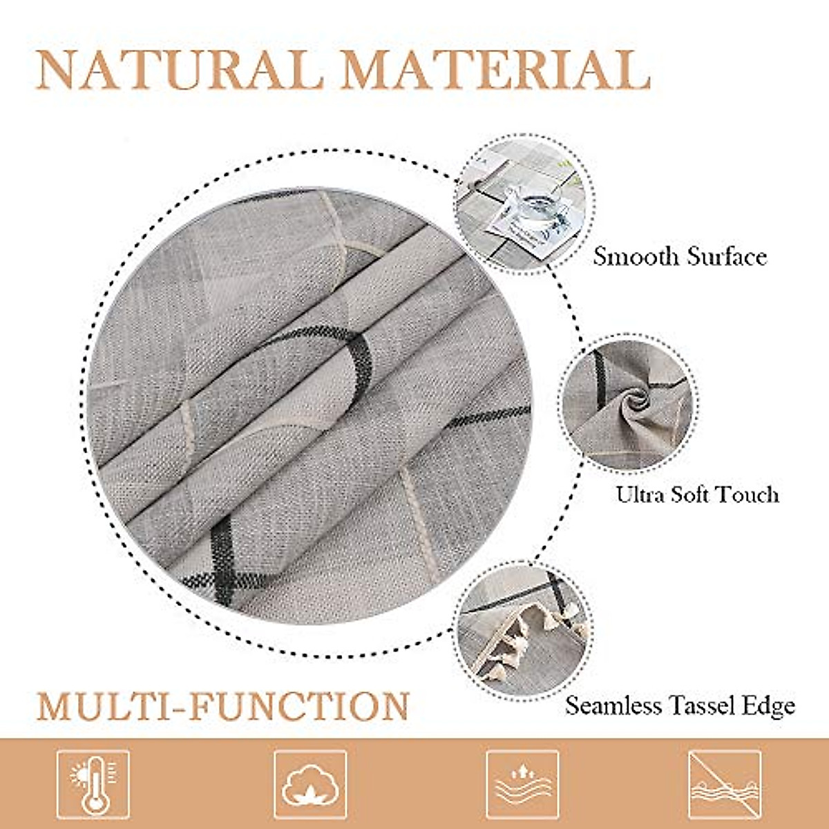ColorBird Embroidery Checkered Tassel Tablecloth Heavy Weight Cotton Linen Plaid Dust-Proof Table Cover for Kitchen Dinning Tabletop Decoration (Rectangle/Oblong, 55 x 70 Inch, Gray/White)