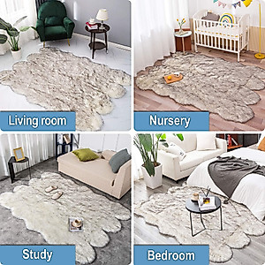 Carvapet Soft Fluffy Rugs Faux Fur Sheepskin Area Rug for Bedroom Floor Mat Carpet for Living Room Nursery 5 x 7 Feet,White with Black Tips