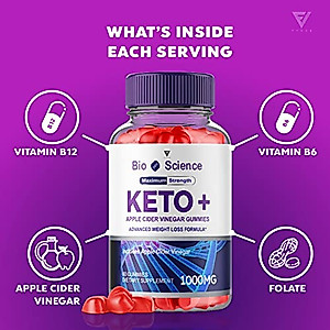 (3 Pack) Bio Science Keto Gummies for Weight Loss, BioScience Keto ACV Apple Cider Vinegar Gummies, Bio Science Keto Plus AVC Shark Belly Tank Oprah Winfrey Gunmies 525 MG Products (180 Gummies)