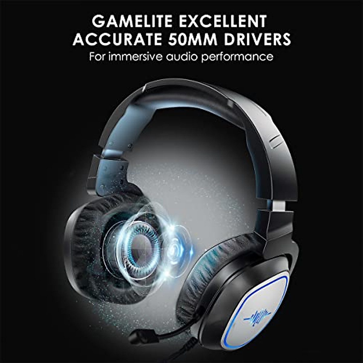 GAMELITE Gaming Headset for Xbox One, PS4, PS5, Bass Surround and Noise Cancelling with Flexible Mic, 3.5mm Wired Adjustable Over-Ear Headphones for Laptop PC Smartphones