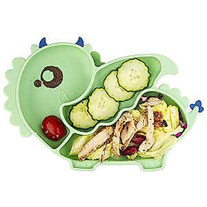 Linowos Silicone Suction Plate for Toddlers - Self Feeding Training Divided Plate Dish and Bowl for Baby and Toddler, Fits for Most Highchairs Trays (Green)