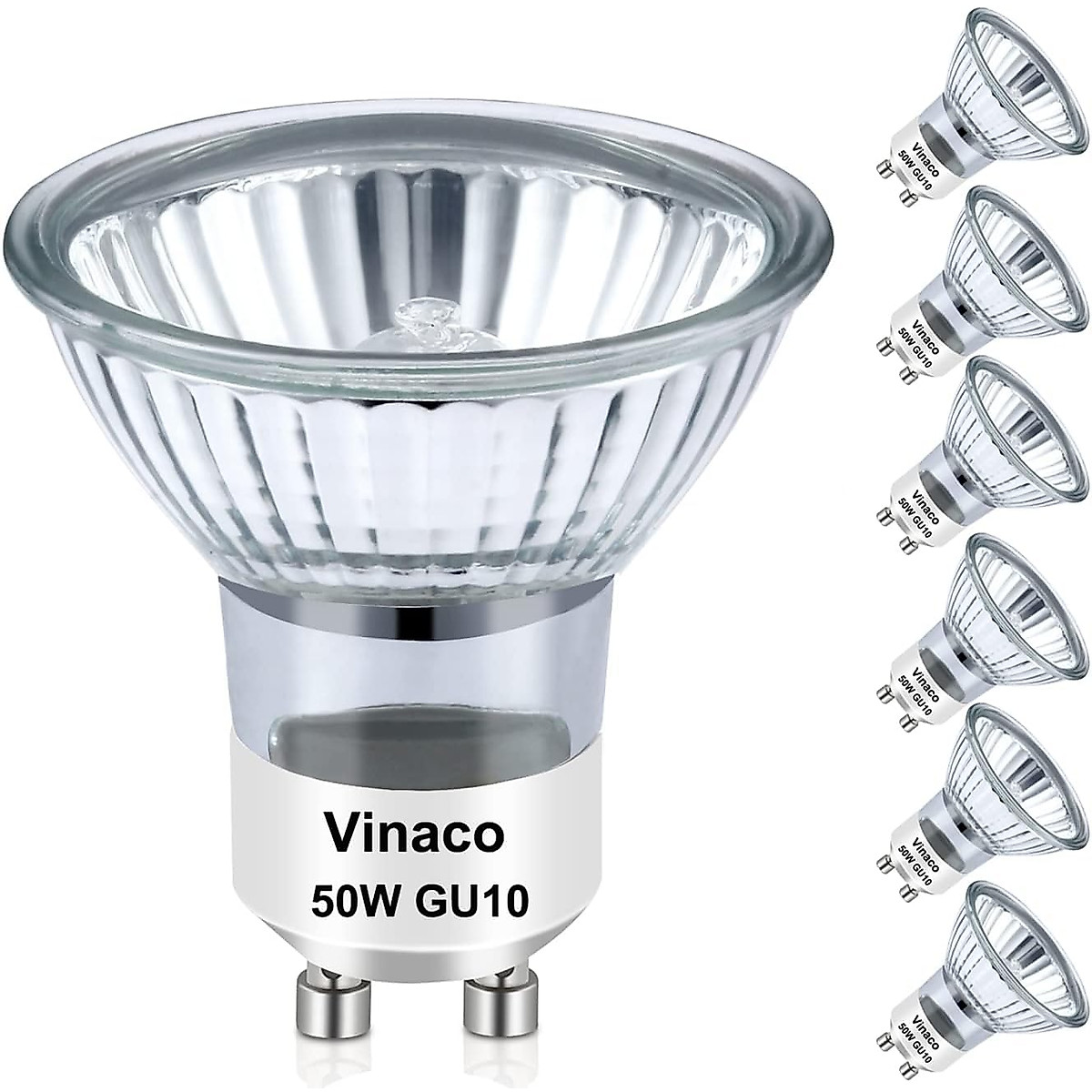 Vinaco GU10 Bulb, 6 Pack MR16 GU10 120V 50W Long Lasting, GU10 Halogen Bulb Warm White 2800K, 50W GU10 Dimmable with GU10 Base for Track Light Bulbs, Hood Light Bulbs. Halogen GU10+C 120V 50W