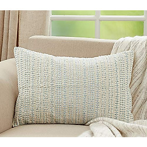 SARO LIFESTYLE Celeste Collection Woven Line Throw Pillow With Poly Filling, 16" x 24", Aqua