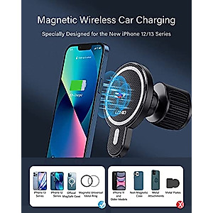 Compatible for MagSafe Car Charger, LDNIO Strong Magnet Magnetic Wireless Car Charger, Hands Free Car Phone Holder [with PD3.0 Adapter] Fit for iPhone 14 13 12 Series and Mag-Safe Case
