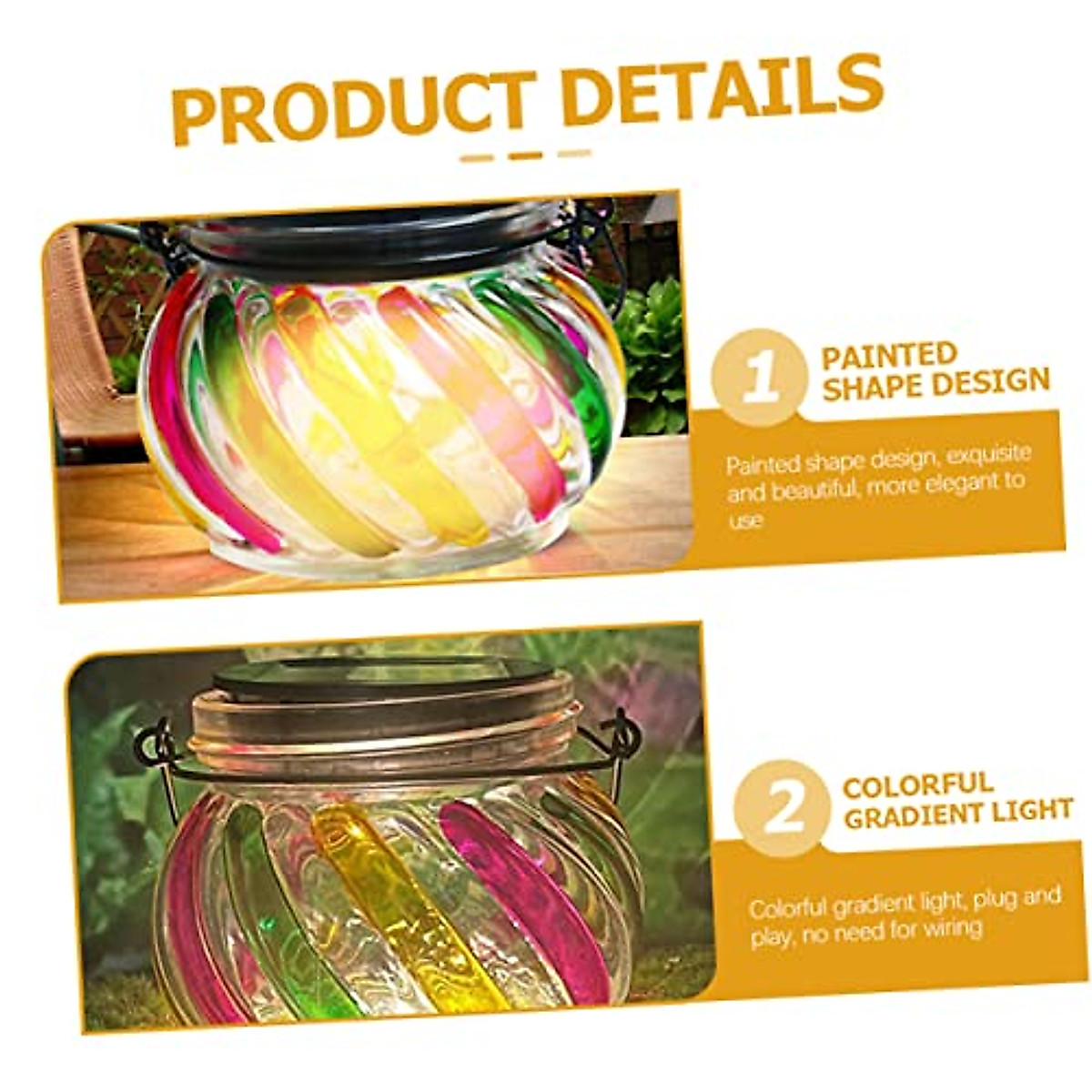 OSALADI Lamp Night Garden Party Lantern Lights Jar Light Lanterns Landscape Glass Yard LED Decor Table Porch Mosaic Solar Patio Colourful Hanging Fairy Outdoor Mason for Decorations Lawn