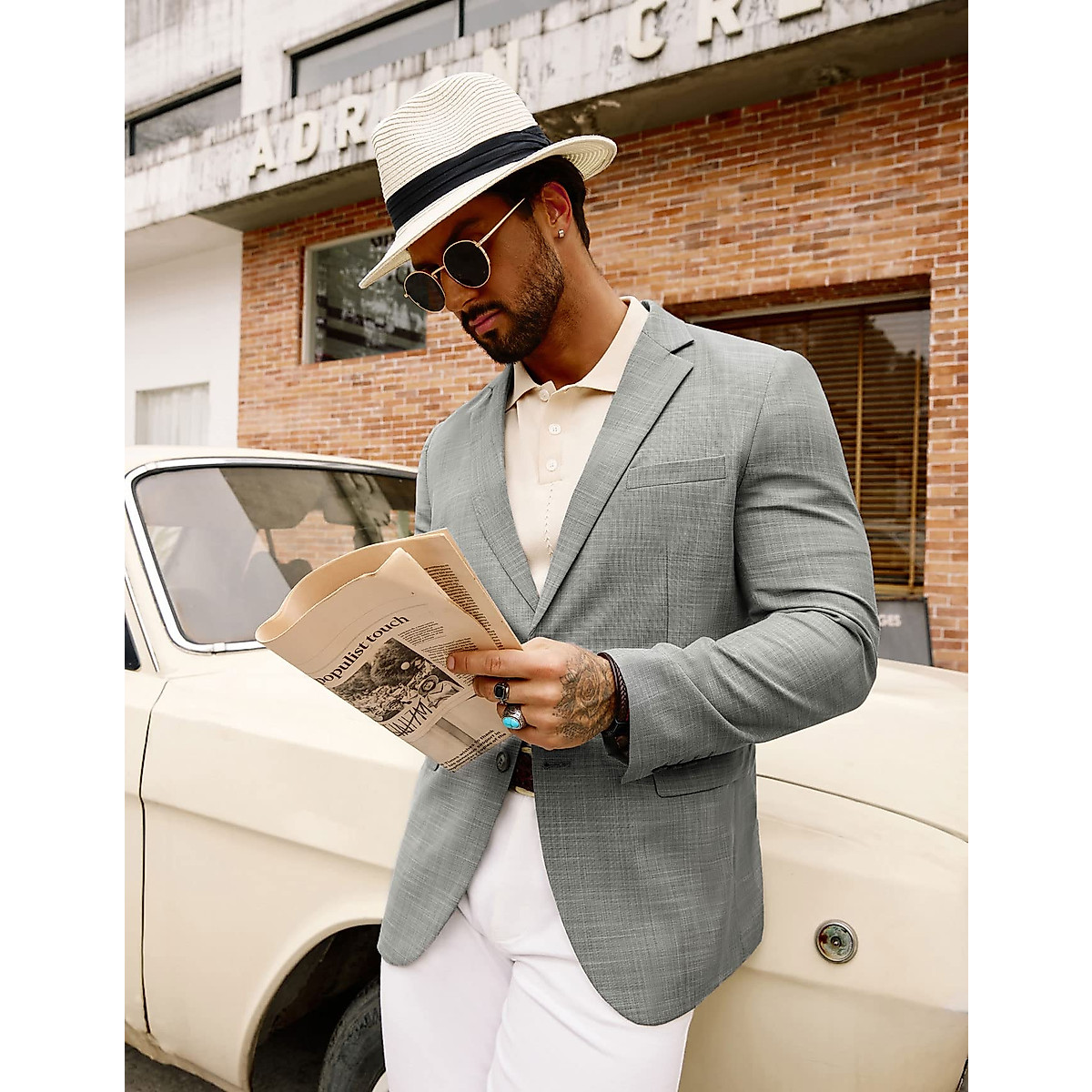 Mens Slim Fit Sport Coat Casual Blazer 2 Button Business Notch Lapel Collar Suit Jacket for Work Grey XXL