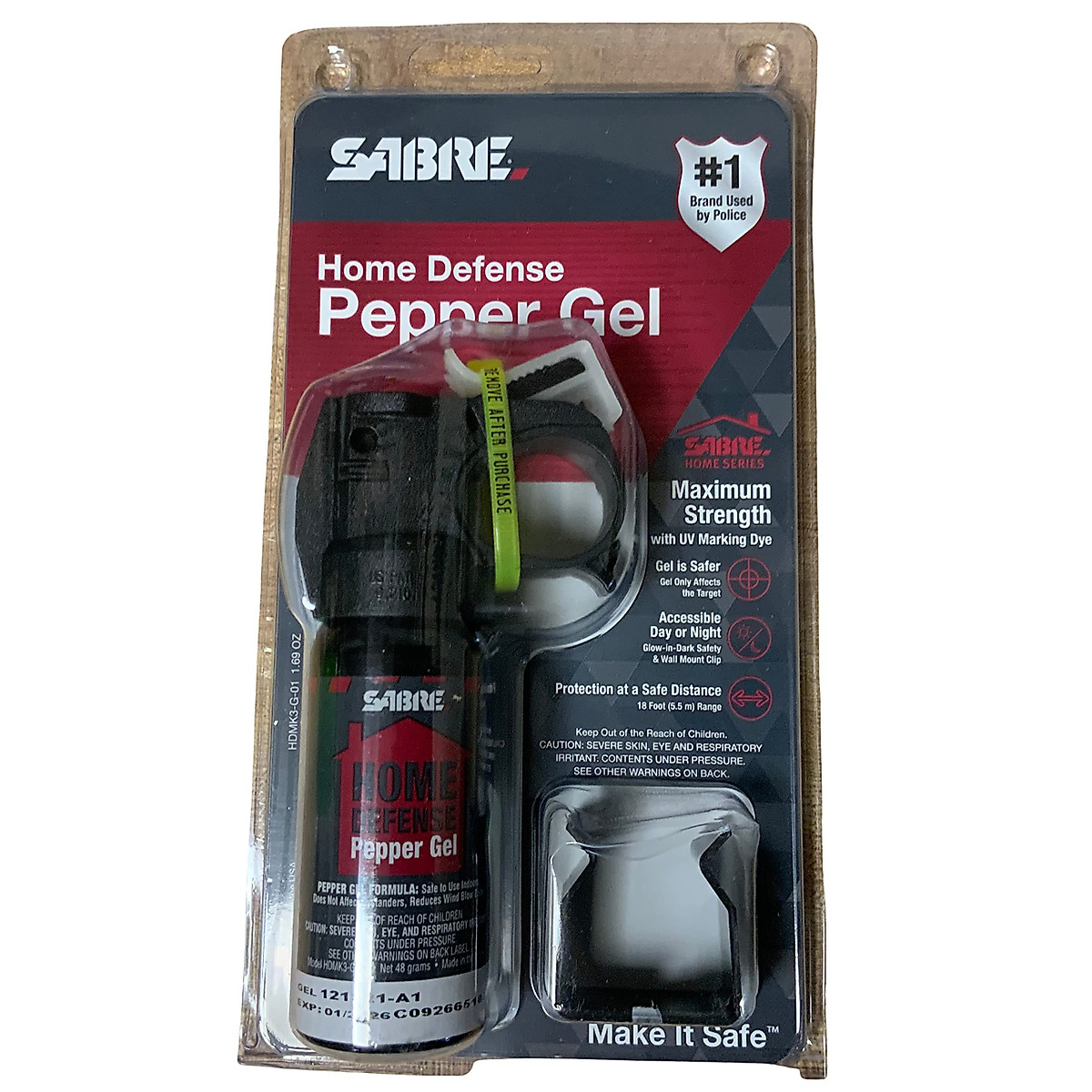 Home Self Defense SABRE pepper gel with wall mount 12 bursts18 Ft glow dark top perfect size for home, office, car, purse, back pack