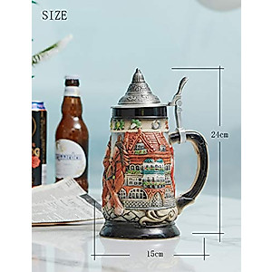 HAUCOZE Beer Stein Mug German Oktoberfest Stanley Viking Tankard with Petwer Lid Birthday Gifts 0.9Liter