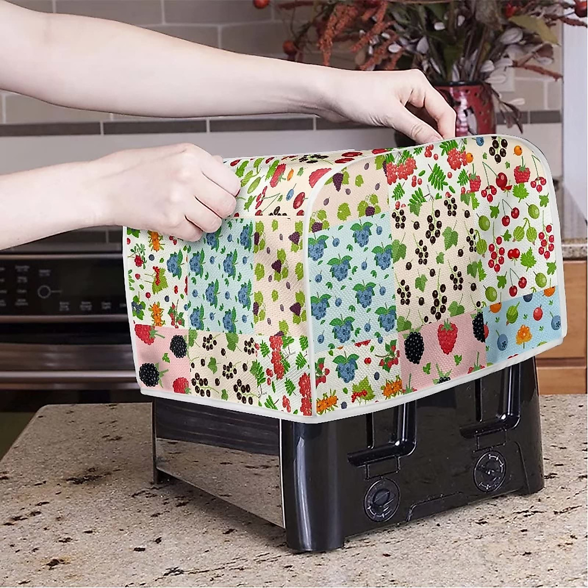 FOR U DESIGNS Toaster Dust Cover 2 Slice Bread Maker Cover Fruit Pattern Toasters Covers Washable Stain Resistant Kitchen Small Appliance Cover
