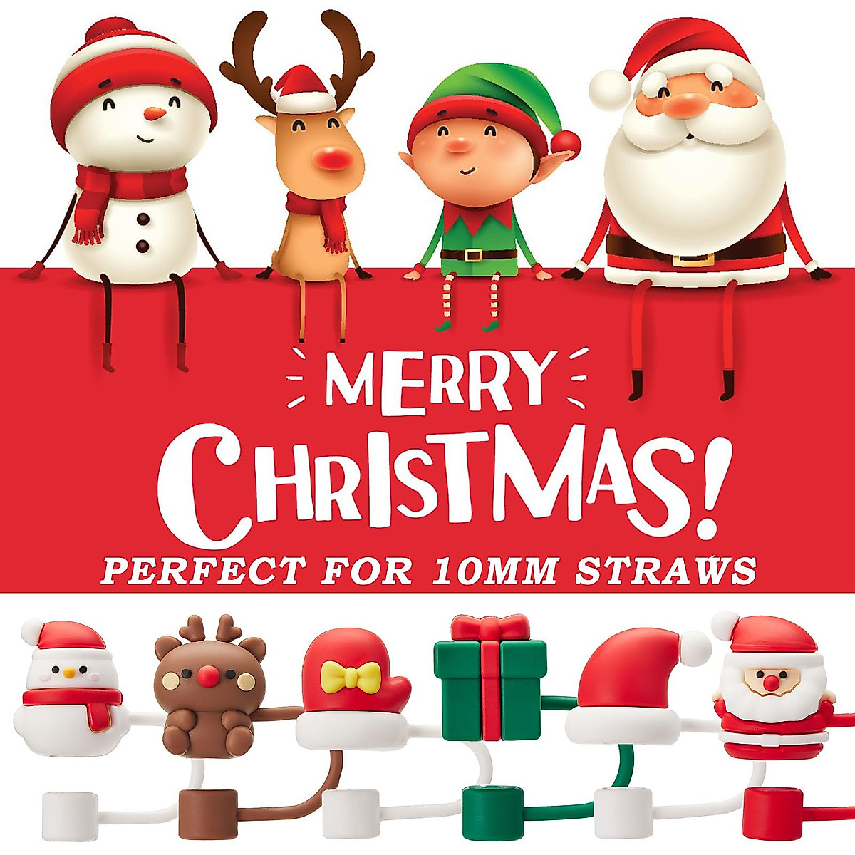 6PCS Christmas Straw Cover Cap for Stanley Cup, Silicone Straw Topper for Stanley 30&40 Oz Tumbler with Handle, 10mm Drinking Straw Tip Covers for Christmas Gifts. (Color 1)