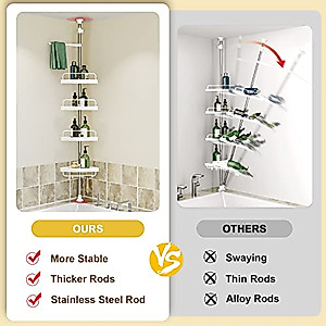 Corner Shower Caddy Tension Pole: Adjustable Stainless Steel Shower Organizer with 4 Tier Shelf for Bathroom Bathtub Tub Shampoo - Floor Standing Rack Bath Storage Holder with Rust Proof Rods