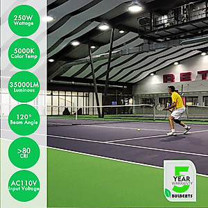 bulbeats 250W LED High Bay Light 35000lm (Eqv.1000W MH/HPS) High Bay LED Light, 5000K UFO High Bay Lights Suit for 30-40FT Warehouse,Energy Saving Upto 1840KW*4/Y(5Hrs/Day)- 4Pack