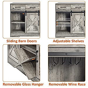 Kitchen Buffet Sideboard,Wine Cabinet,Coffee Bar Table,Farmhouse Liquor Storage Cabinet with 3 Drawers, Sliding Barn Door Cupboard Table for Kitchen,Living Room,Dining Room