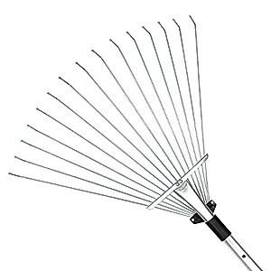 Buyplus Adjustable Garden Leaf Rake - 24 to 63 Inch Telescopic Metal Rake, Expandable Folding Leaves Rake for Lawn Yard, Flowers Beds and Roof