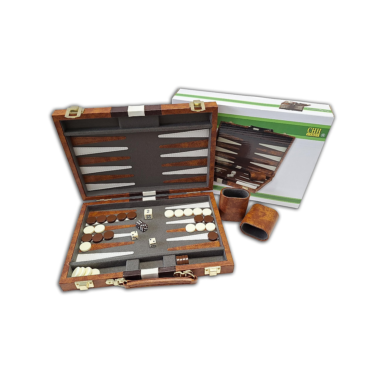 CHH 18" Brown and White Backgammon Set