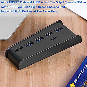 5 Port USB Hub for PS5, Megadream High-Speed Expansion Hub Charger Splitter Adapter with 4 USB + 1 USB Charging Port + 1 Type C Port, Compatible with Playstation 5 Dualsence Game Console