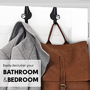 5th EGG Over The Door Hooks for Hanging Towels, Clothes, Coats & Robes for Bathroom and Bedroom Door Hanger Hook Heavy-Duty Metal, Black and White, Hanging Sloth Gift Idea (2-Pcs)