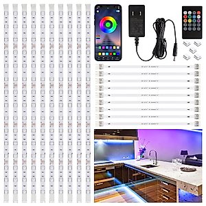 SIXDEFLY 10 PCS RGB Under Cabinet Lighting Kit, App and Remote Control Led Strip Lights, Music Sync Color Changing Led Lights with ETL Listed Power Adapter, for Cabinet, Counter, Shelf, 16.4ft