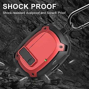 Case for Beats Studio Buds/Studio Buds Plus Case Cover 2021/2023, Secure Lock Hard Rugged Cool Protective Case Cover for New Beats Studio Buds+ Wireless Earbuds Case Accessories with Keychain, Red