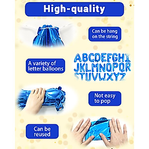 Gojmzo Personalized Name Happy Birthday Banner Decorations Blue Happy Birthday Sign Balloon Letter Balloons 2 Sets A-Z 16'' Mylar Foil Birthday Party Decorations for Kids, Women, Men, Blue